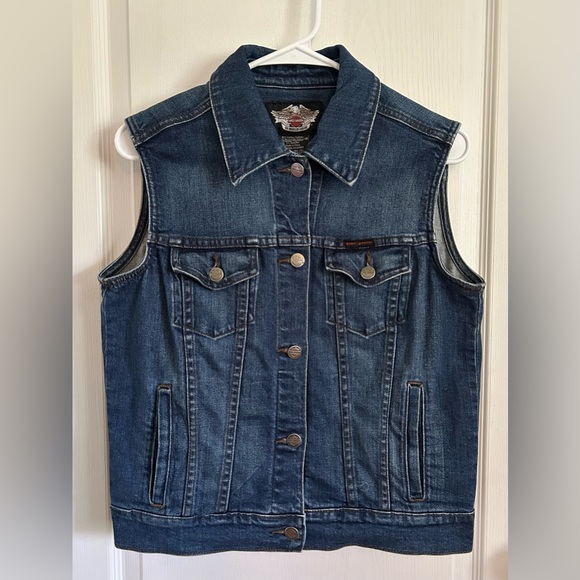 Harley-Davidson | Jackets & Coats | Harley Davidson Logo Denim Vest Sz ...